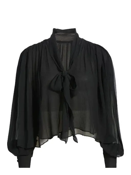 FRAME The Belle Tie Neck Silk Top - Black