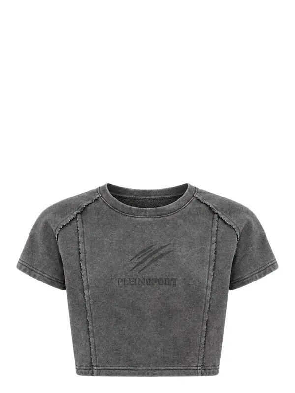 PLEIN SPORT Acid-wash Cropped T-shirt - Grey