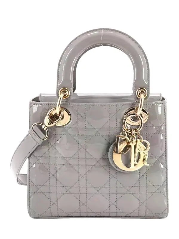 Dior Lady Bag Cannage Quilt Patent Small Satchel - Grey
