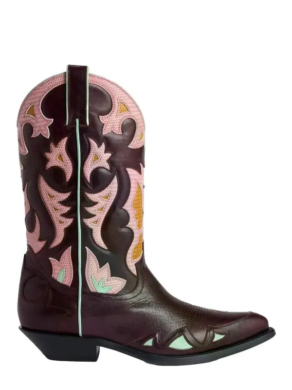 Rabanne Crackled Leather Santiag Boots - Brown