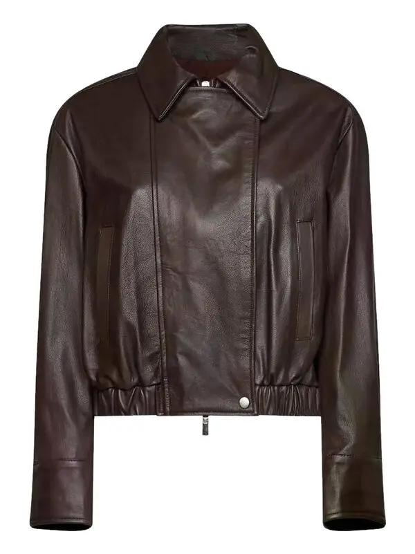 KAOS Elasticated-hem Leather Jacket - Brown