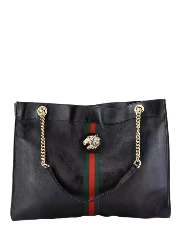 Gucci Rajah Chain Leather Large Tote Bag - Black