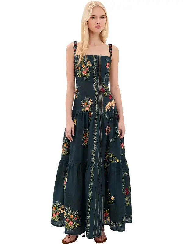 Agua Bendita Lima Isolda Linen Maxi Dress - Multicolor