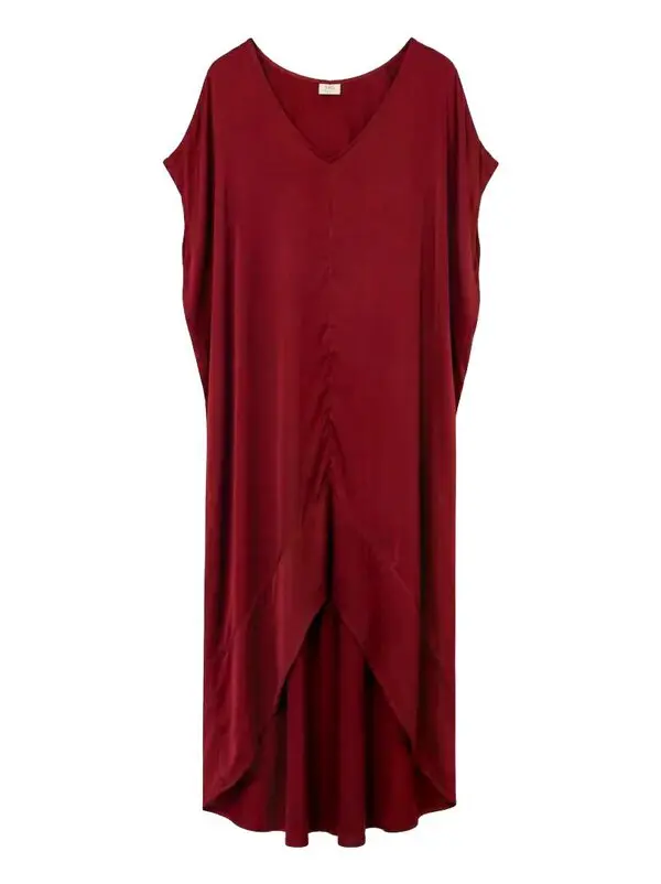 SLO_HAND_MADE Asymmetric Silk Kaftan Midi Dress - Red