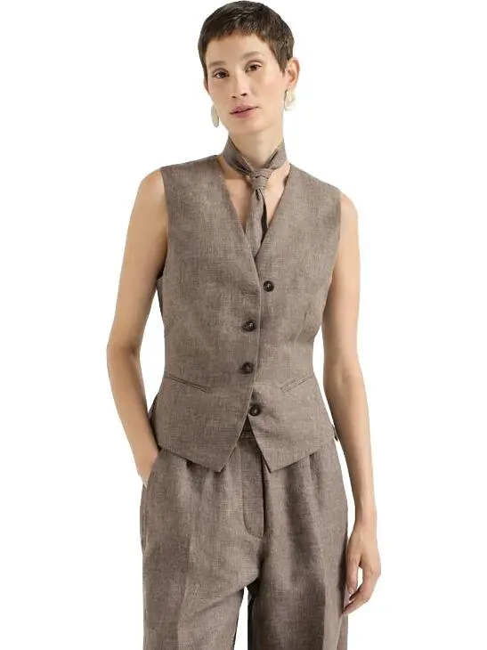 Brunello Cucinelli Sparkling Linen Gilet With Lavallière - Silver