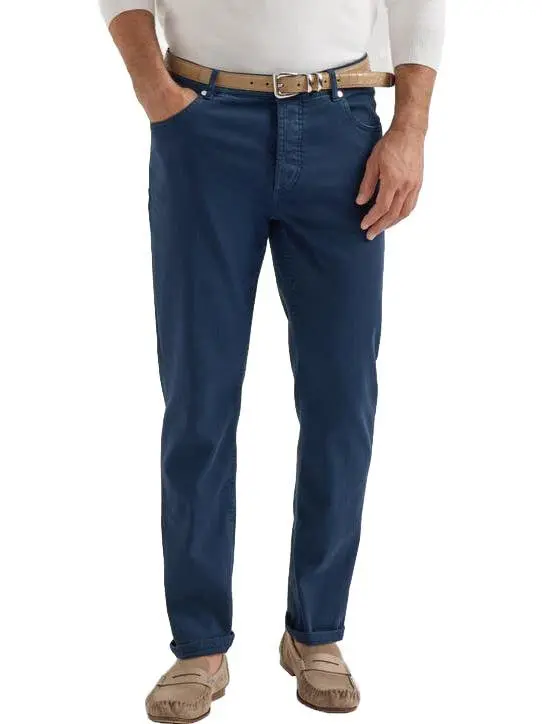 Brunello Cucinelli Garment-dyed Traditional Fit Trousers In Comfort Lightweight Denim - Grey