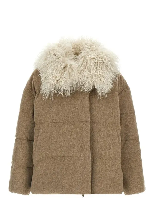 YVES SALOMON Puffer Jacket With Detachable Fur Insert - Beige