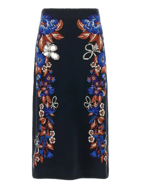 Farm Rio Bow Garden Knit Intarsia Skirt - Multi