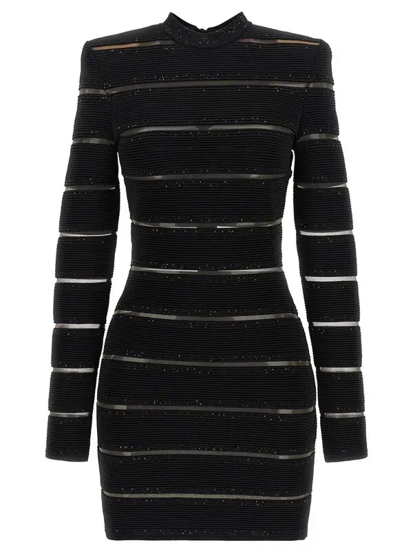 Balmain Mini Dress With Gold-tone Zipper - Black