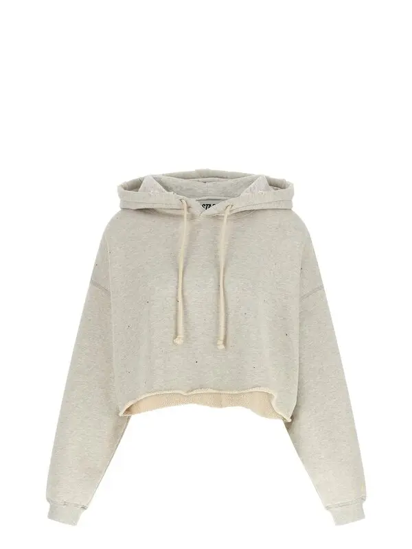 GOLDEN GOOSE Cropped Hoodie With Crystal Embellishments - Gray