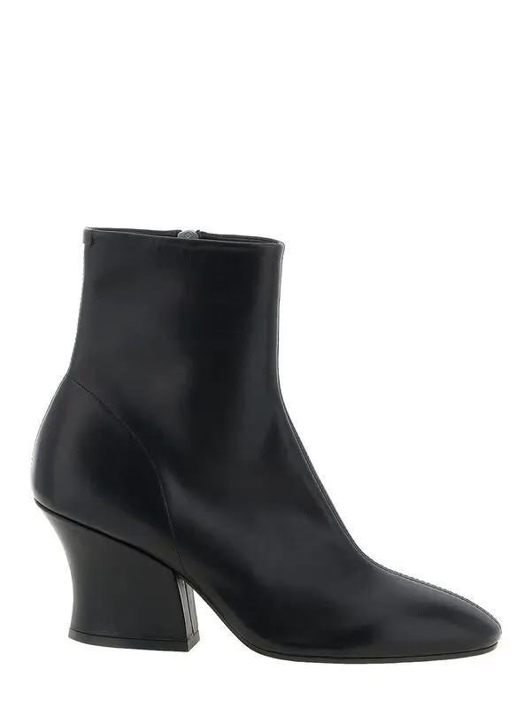 JIL SANDER Leather Ankle Boots With Sculpted Heel - Black