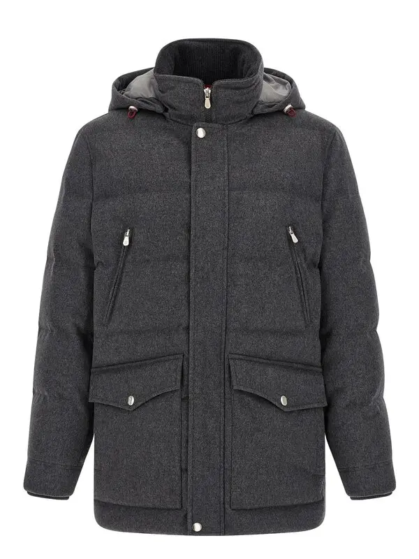 Brunello Cucinelli Membraned Wool Flannel Parka - Gray