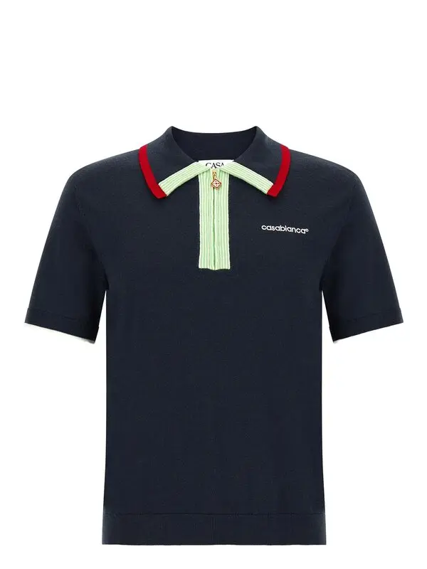 Casablanca Merino Wool Polo With Zip Detail - Blue
