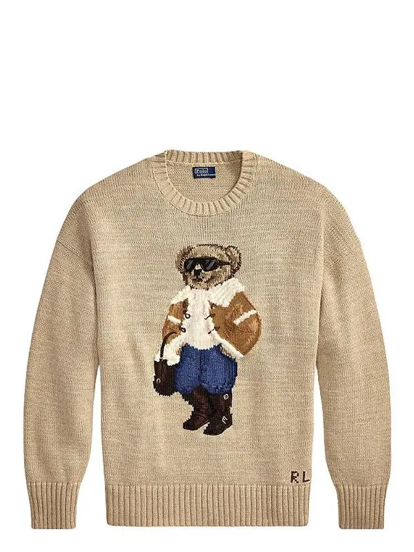 Polo Ralph Lauren Polo Bear Crewneck Cotton Sweater - Tan Multi