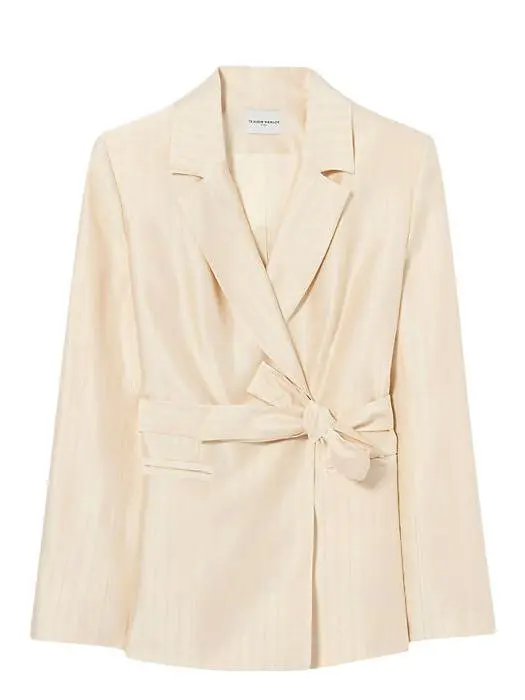 Claudie Pierlot Striped Belted Satin Blazer - Vanilla