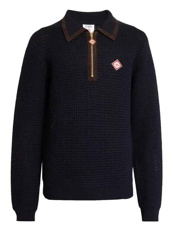 Casablanca Waffle-knit Wool Half-zip Sweater - Blue