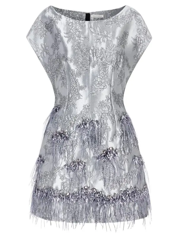 EMILIA WICKSTEAD Marcasite Dress In Embroidered Metallic Cloque - Silver