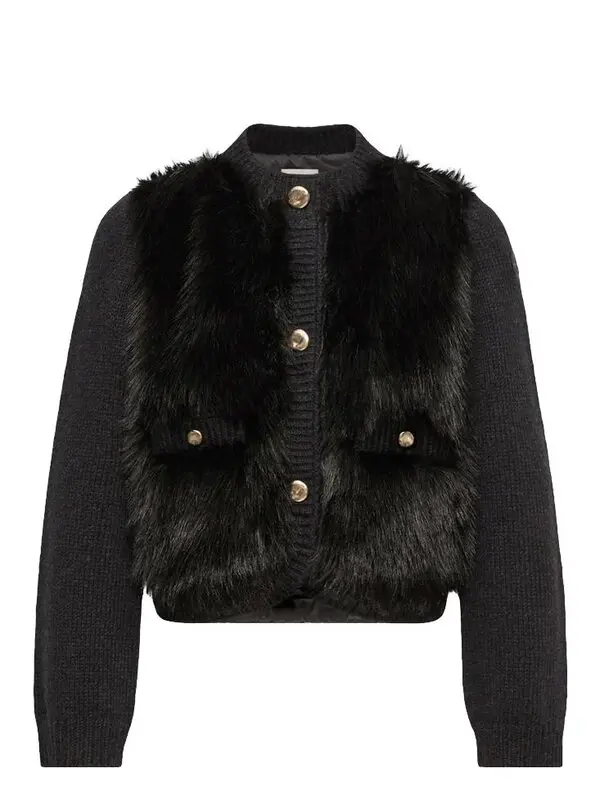 Moncler Cardigan In Alpaca And Wool Blend - Black