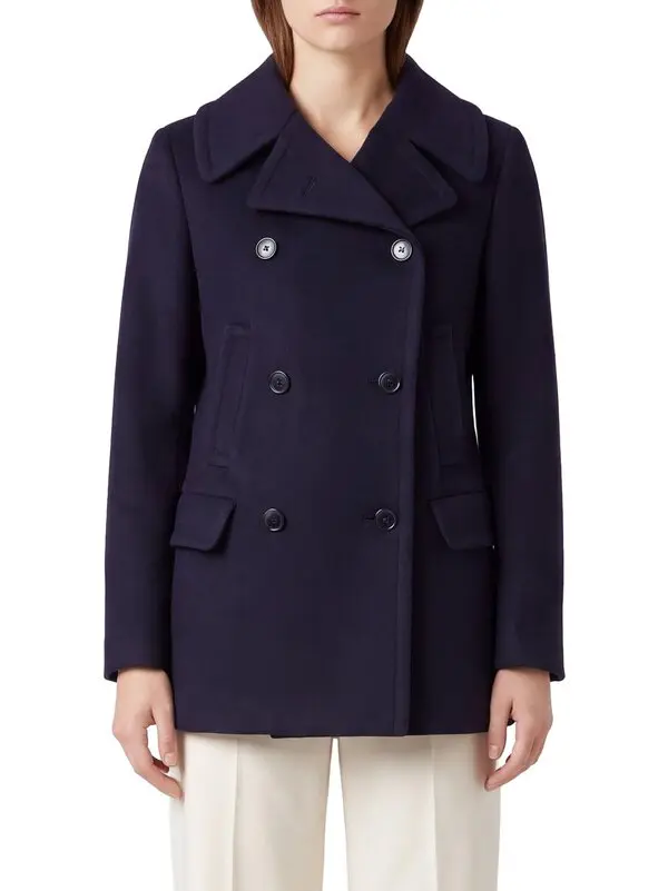 Tagliatore Double-breasted Short Coat In Virgin Wool And Cashmere - Blue