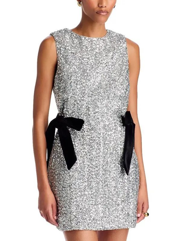 MILLY Bella Sequin Bow Mini Dress - Silver
