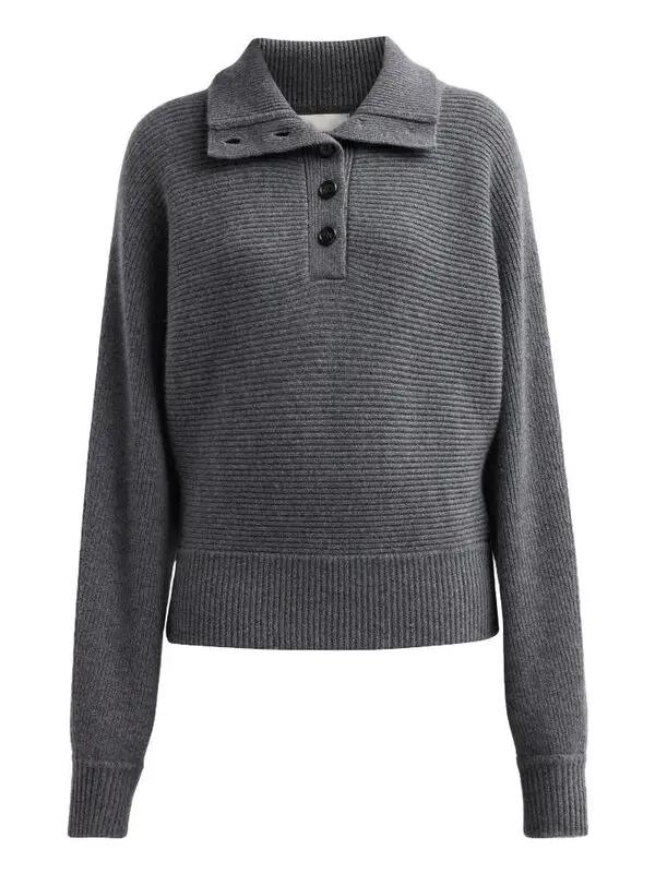 LISA YANG Aylani Horizontal Rib-knit Cashmere Henley Sweater - Graphite