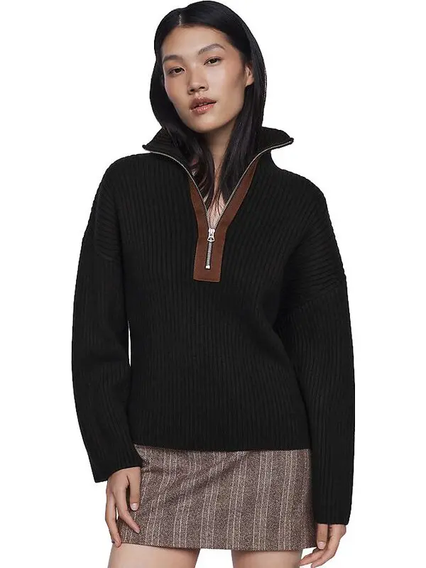 Rag & Bone Sigrid Wool Half Zip Funnel Neck Sweater - Black Pattern