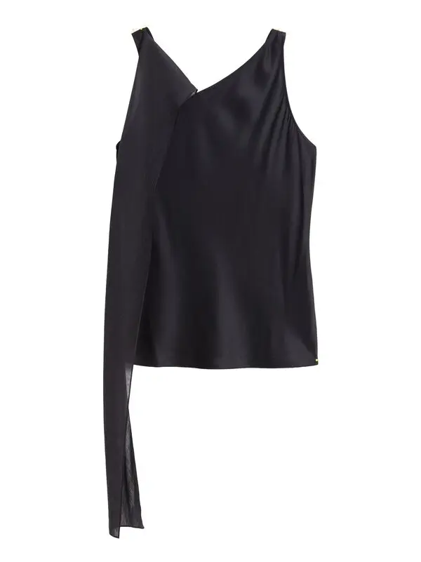 Helmut Lang Silk Asymmetric Scarf Top - Black