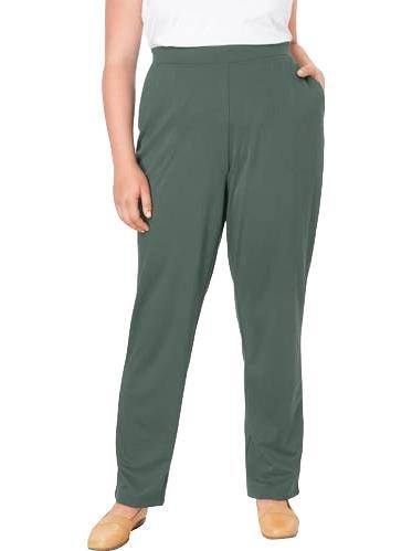 WOMAN WITHIN Straight Leg Stretch Ponte Knit Pull On Pants - Pine