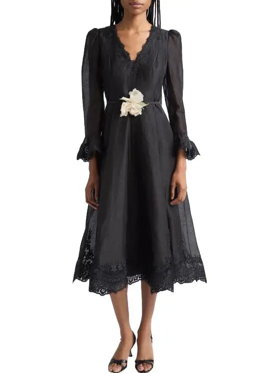 Zimmermann Clash Linen & Silk Midi Dress - Black