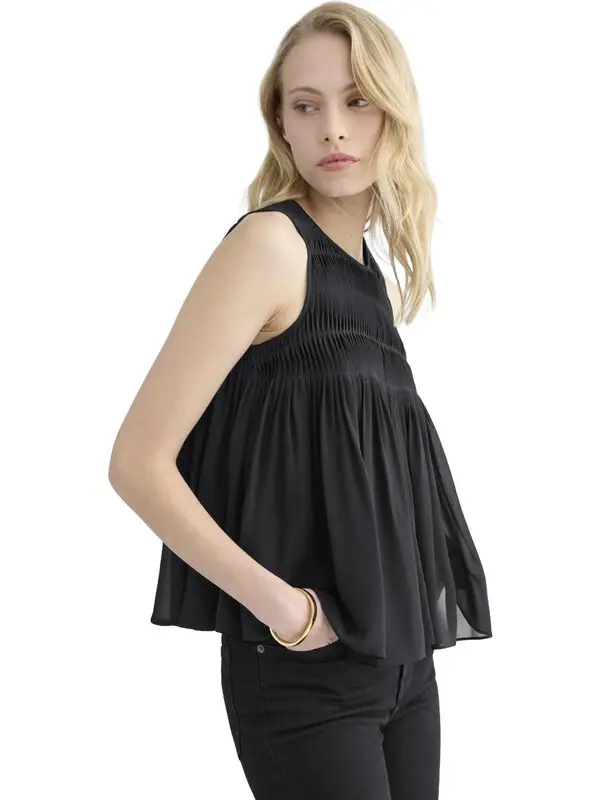 Everlane Twisted Pleat Tank Top - Black