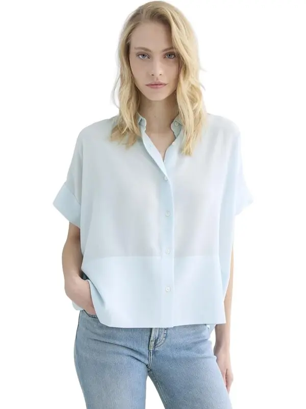 Everlane Boxy Shirt, Washable Silk Size - Skywriting