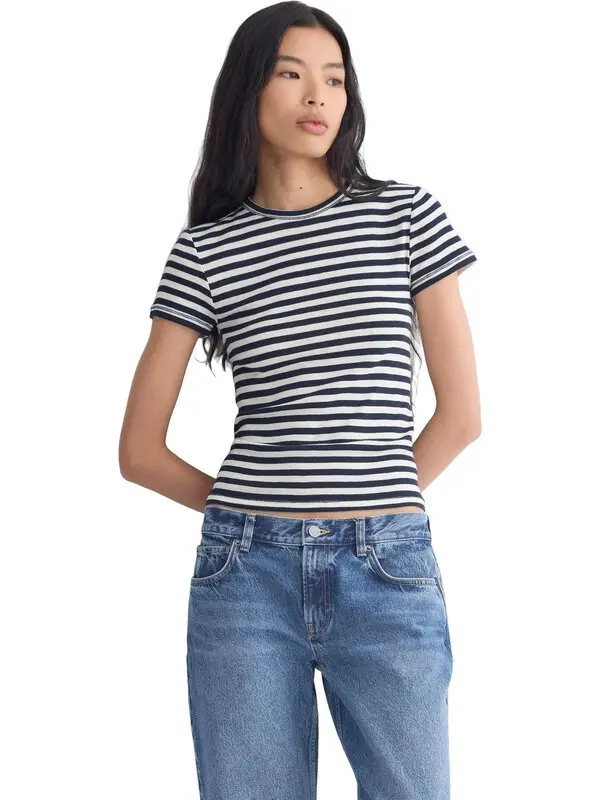 Everlane Tissue Short-sleeve Crew Neck T-shirt - Bone/navy