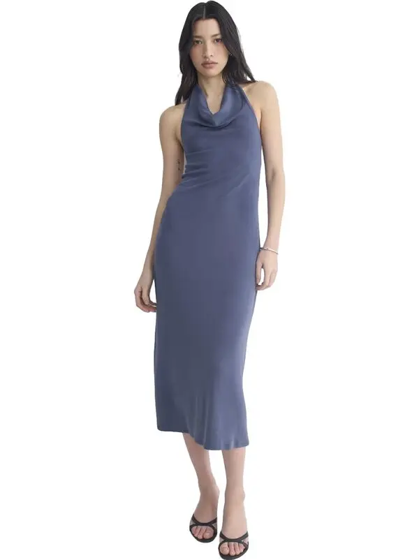 Everlane Cowlneck Halter Dress - Washed Navy