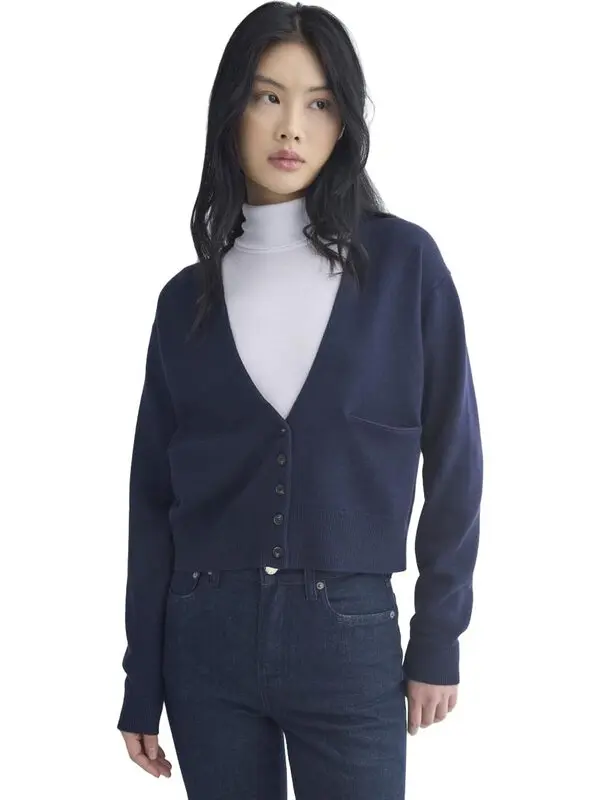 Everlane Cotton Merino Deep V-neck Cardigan - Navy