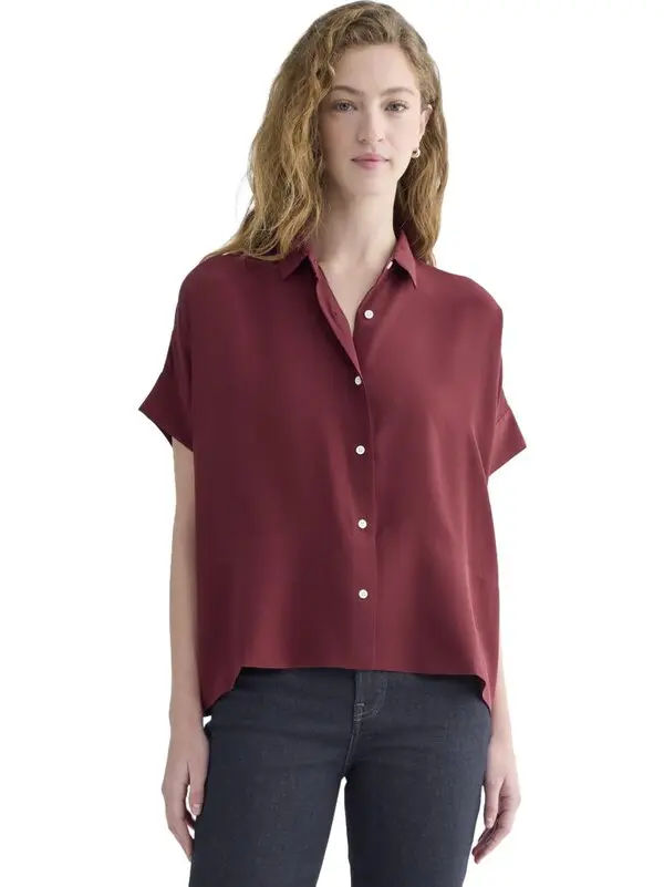 Everlane Boxy Washable Silk Shirt - Pomegranate