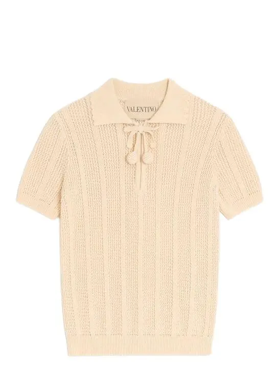 Valentino Garavani Embroidered Cotton Knit Polo - Ivory