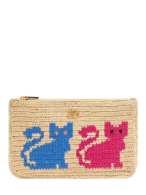Valentino Garavani Raffiachat Raffia Clutch With Embroidery - Natural