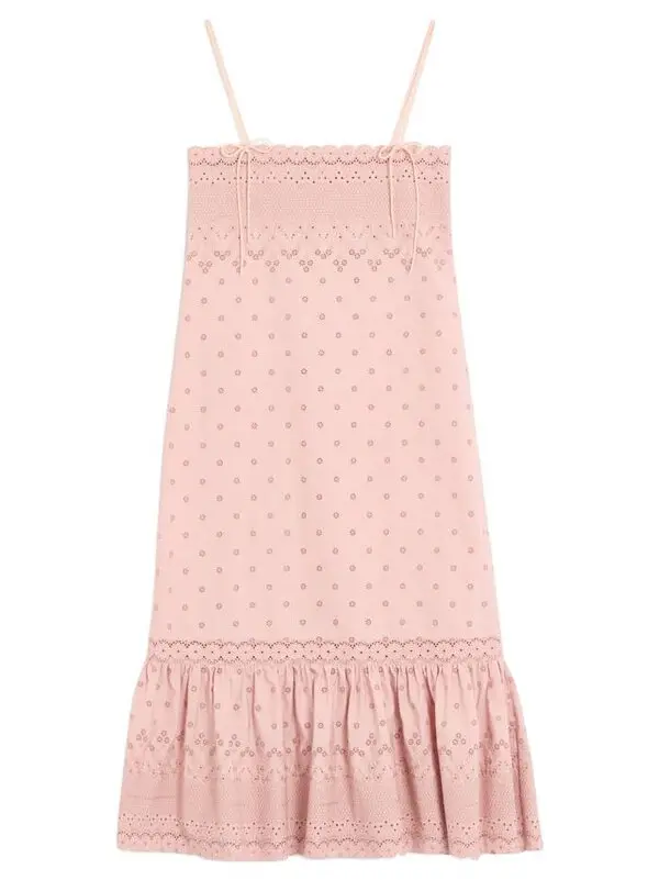 Valentino Garavani Midi Dress In Sangallo With Margheritine Embroidery - Pink