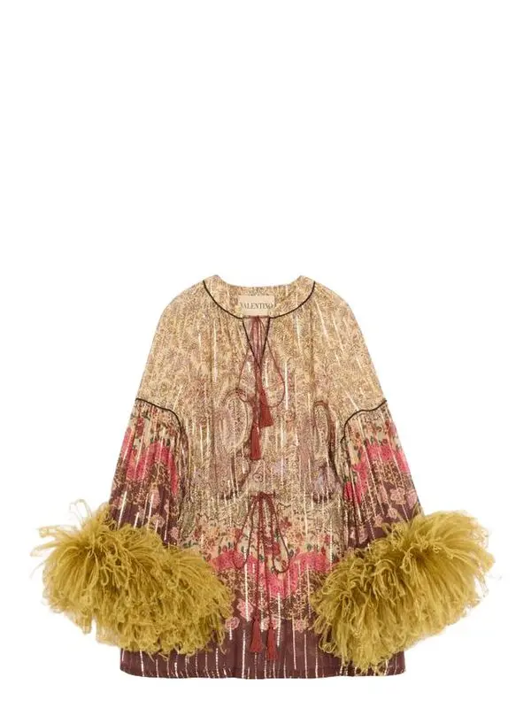 Valentino Garavani Pekin Voyage Imaginaire Paisley Print Blouse With Feather Trim - Multicolour