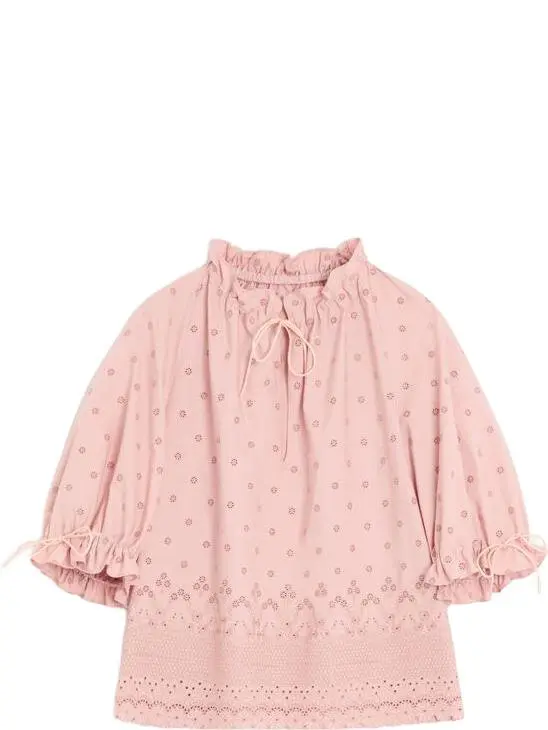 Valentino Garavani Sangallo Lace Top With Fleurs Ajours Margheritine Pattern - Pink