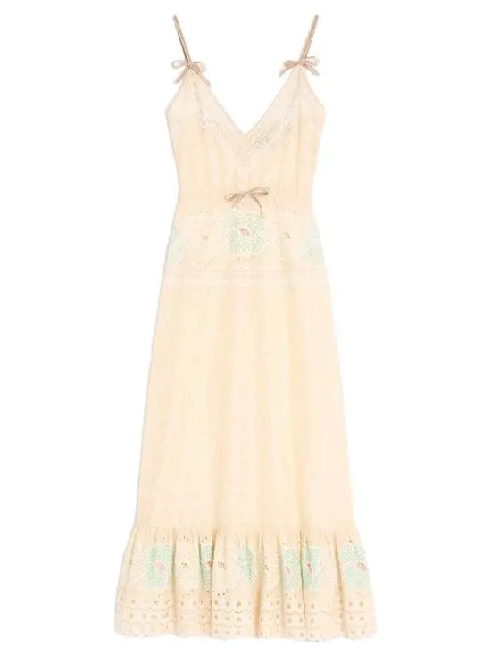 Valentino Garavani Sangallo Lace Midi Dress - Azure/yellow