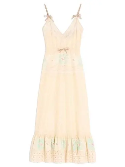 Valentino Garavani Sangallo Lace Midi Dress With Fleur A Jours Fiori - Azure/yellow