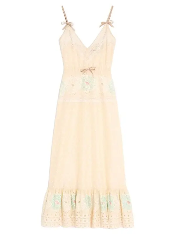 Valentino Garavani Sangallo Lace Midi Dress With Fleur A Jours Fiori - Azure/yellow