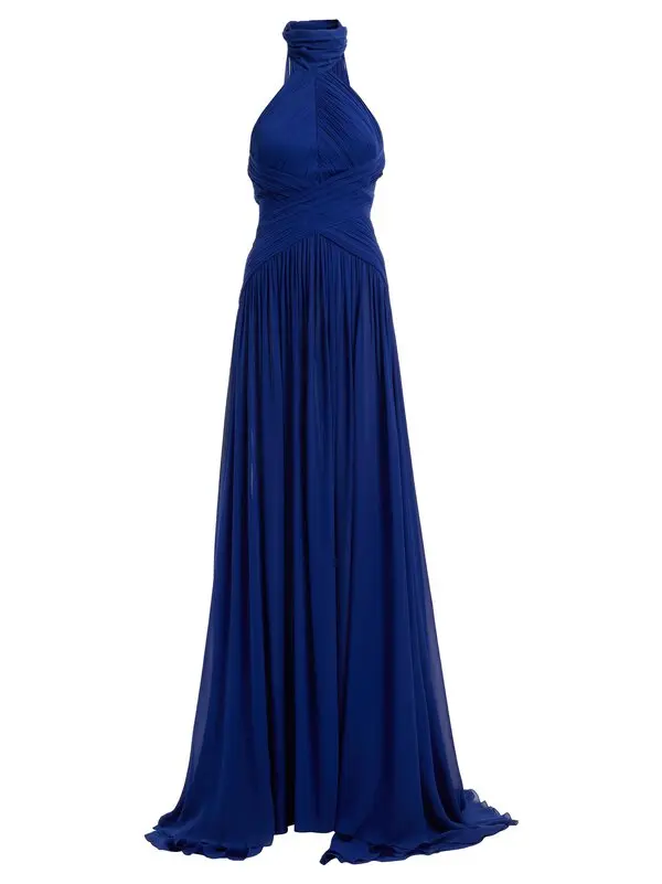 Elie Saab Halter-neck Silk Gown - Blue