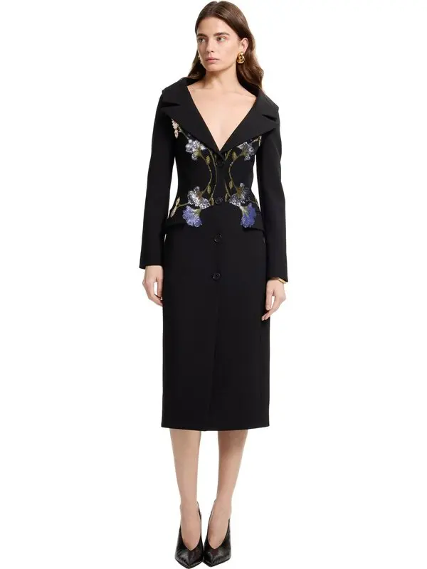 Elie Saab Single-breasted Crepe-wool Coat - Black
