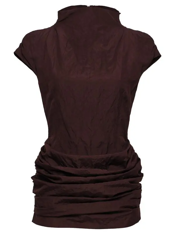 Magda Butrym High-neck Ruched Metallic-infused Cotton-blend Mini Dress - Brown