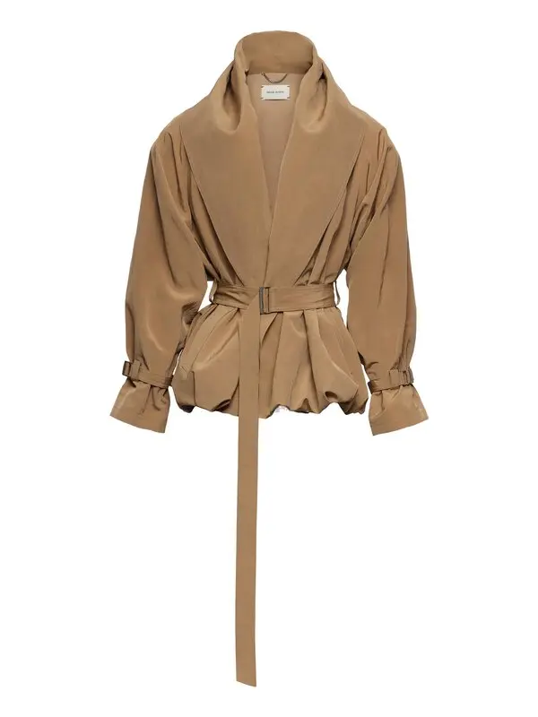 Magda Butrym Belted Shawl Collar Linen-blend Jacket - Khaki