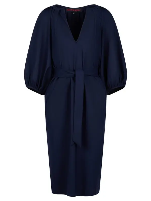 Martin Grant Wool-blend Balloon-sleeve Midi Dress - Navy