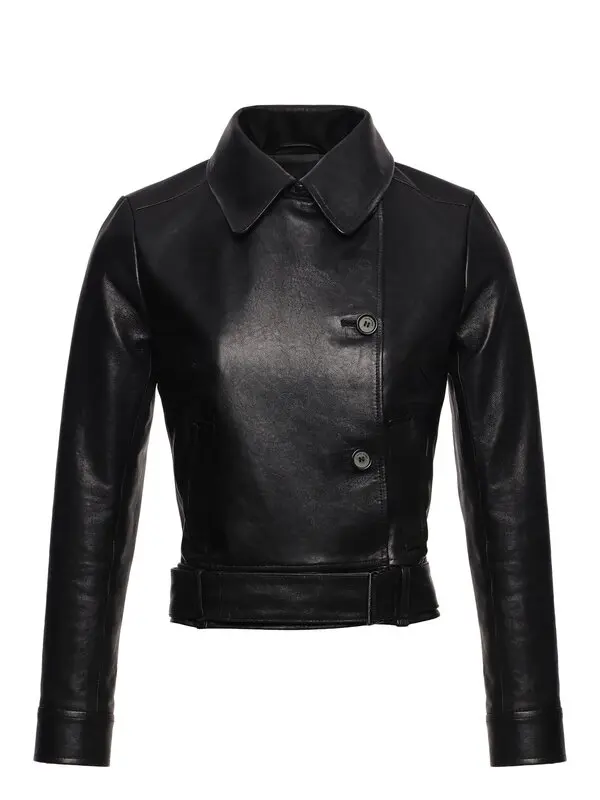 Magda Butrym High Neck Leather Jacket - Black