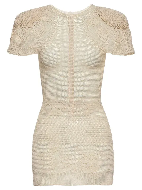 Magda Butrym Cotton Crochet Mini Dress With Floral Appliqu - Ivory